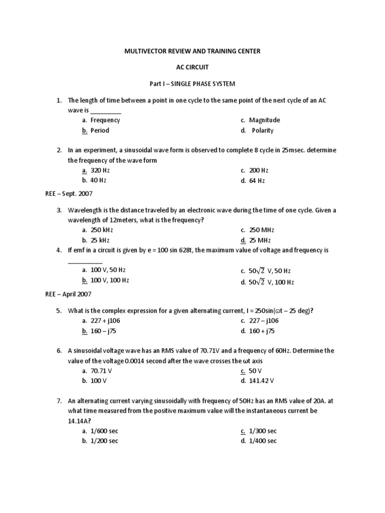 Multivector Review and Training Center Ac Circuit | PDF | Series And Parallel Circuits | Inductor