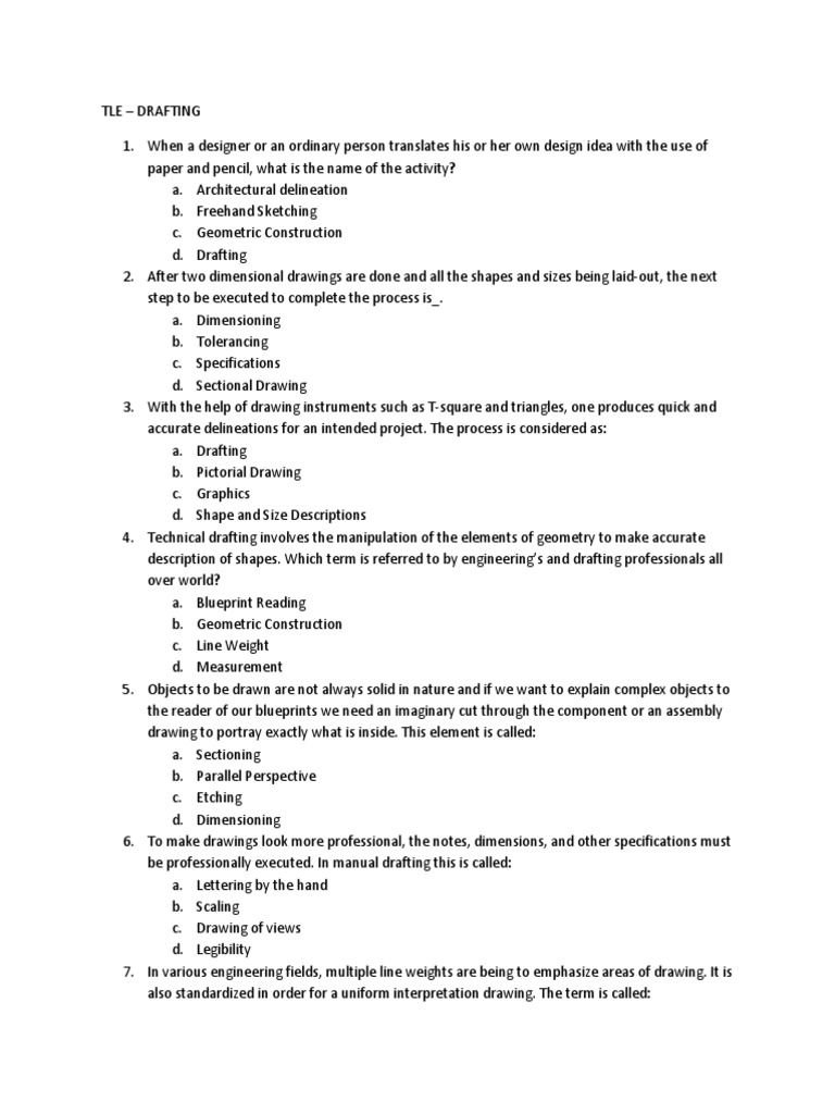 TLE MAJOR TEST SET 007 Drafting | PDF | Technical Drawing | Drawing