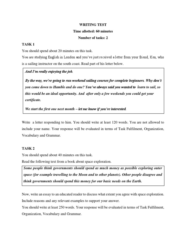 Writing Test Time Allotted: 60 Minutes Number of Tasks: 2 Task 1 | PDF