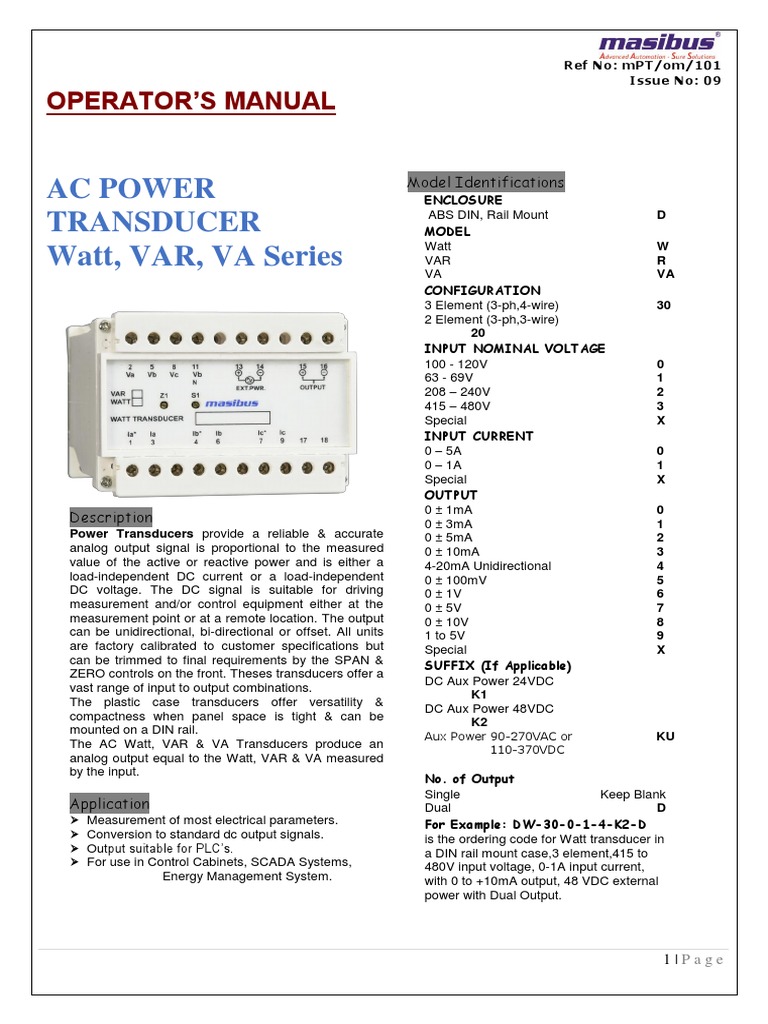 AC Power Transducer User Manual | PDF | Calibration | Power Supply