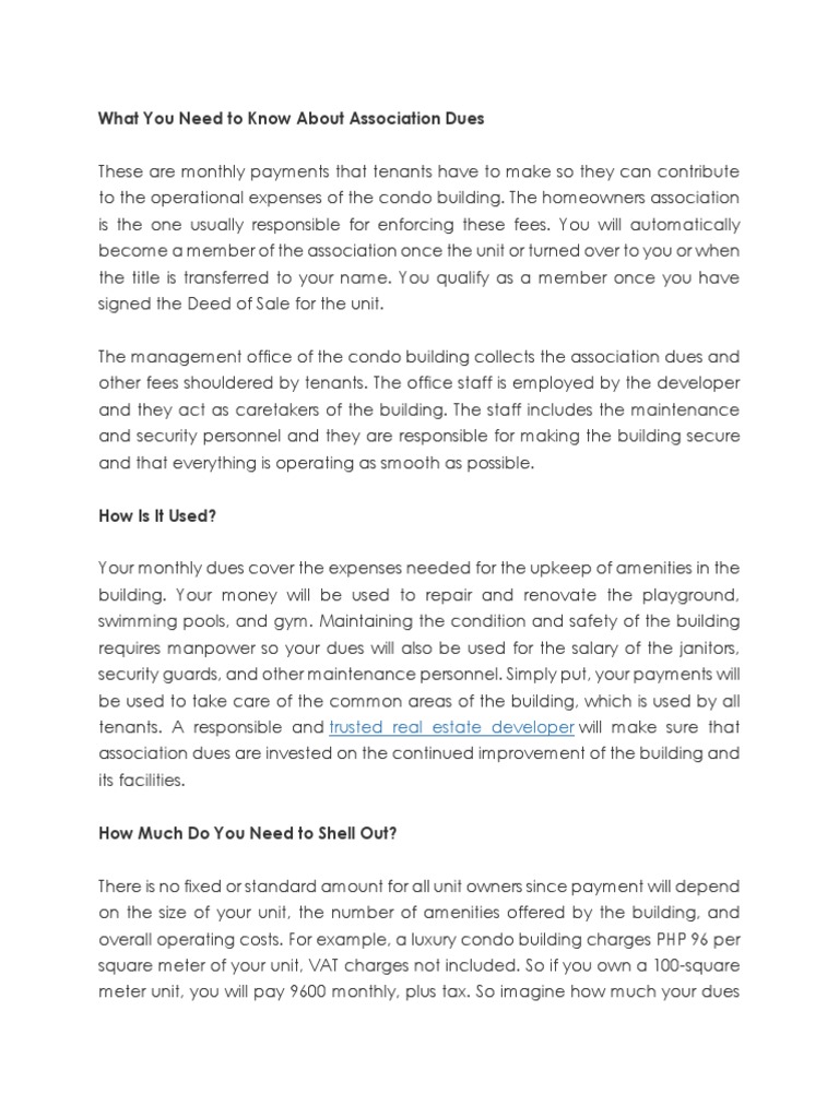 What You Need To Know About Association Dues: Trusted Real Estate ...