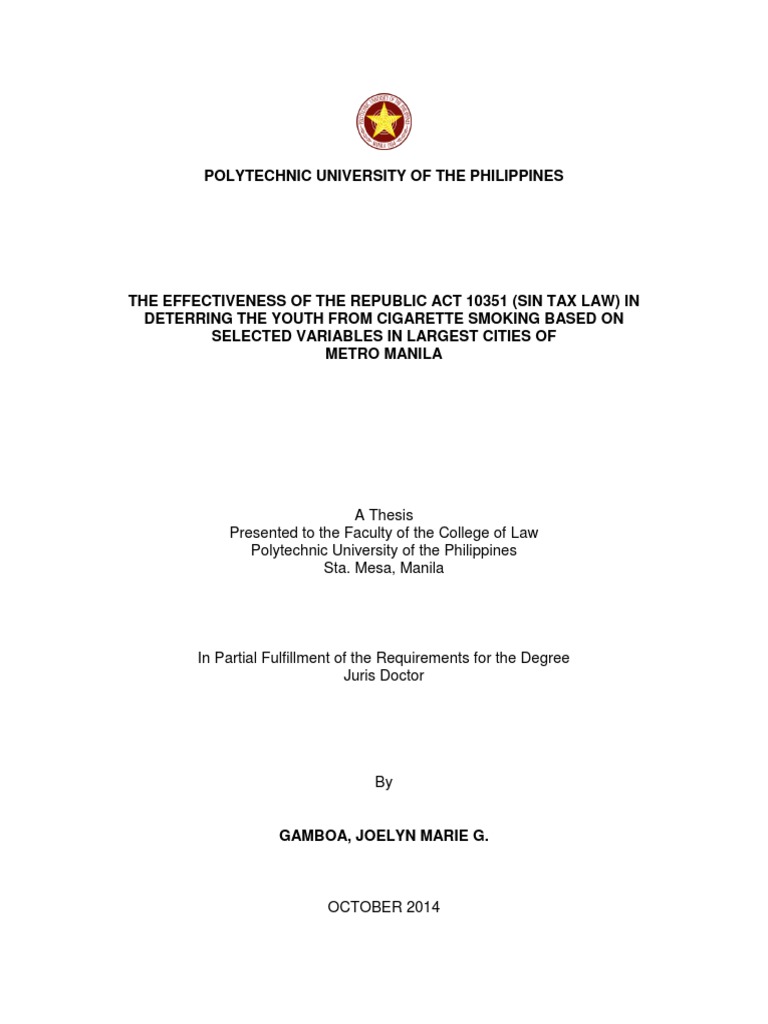 Thesis About Smoking or RA 10351 | PDF | Tobacco Smoking | Addiction