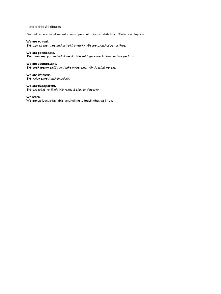 Leadership Attributes Eaton | PDF | Business