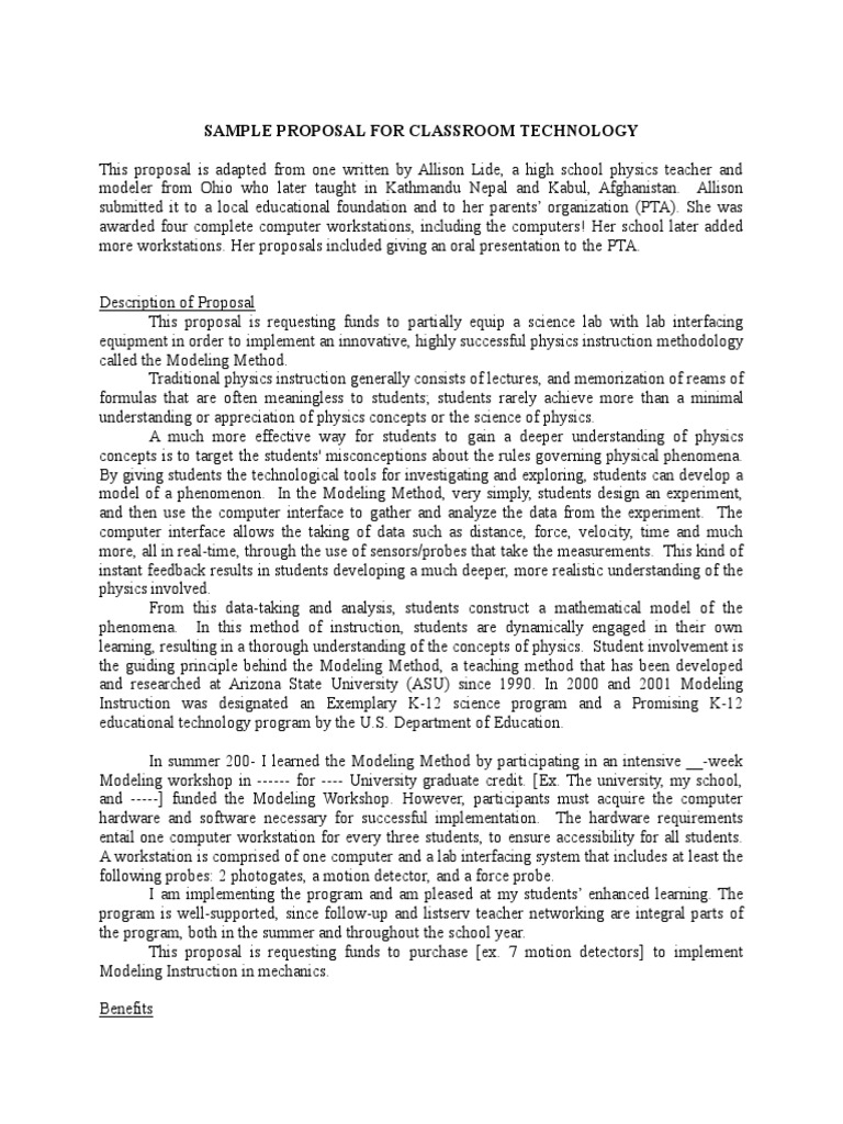 Sample Proposal For Classroom Technology | PDF | Physics | Learning