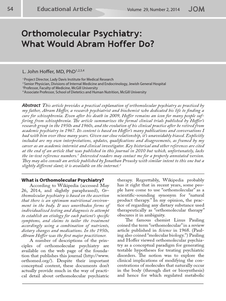 AbramHoffer Orthomolecular Psychiatry What Would Abram Hoffer Do 29.2 ...