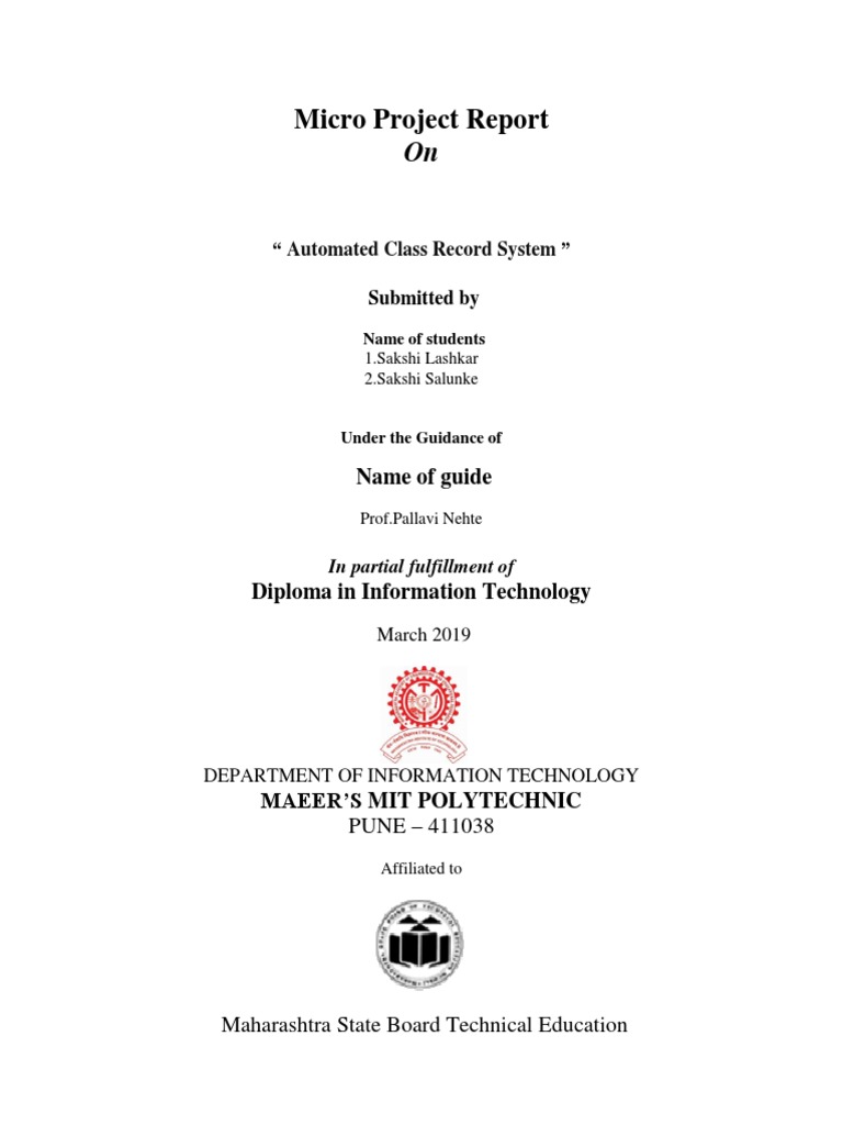 Automated Class Record System: A Micro Project Report on Developing a ...