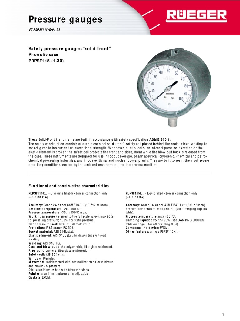 Pressure Gauges: Safety Pressure Gauges "Solid-Front" Phenolic Case PBPSF115 (1.30) | PDF ...