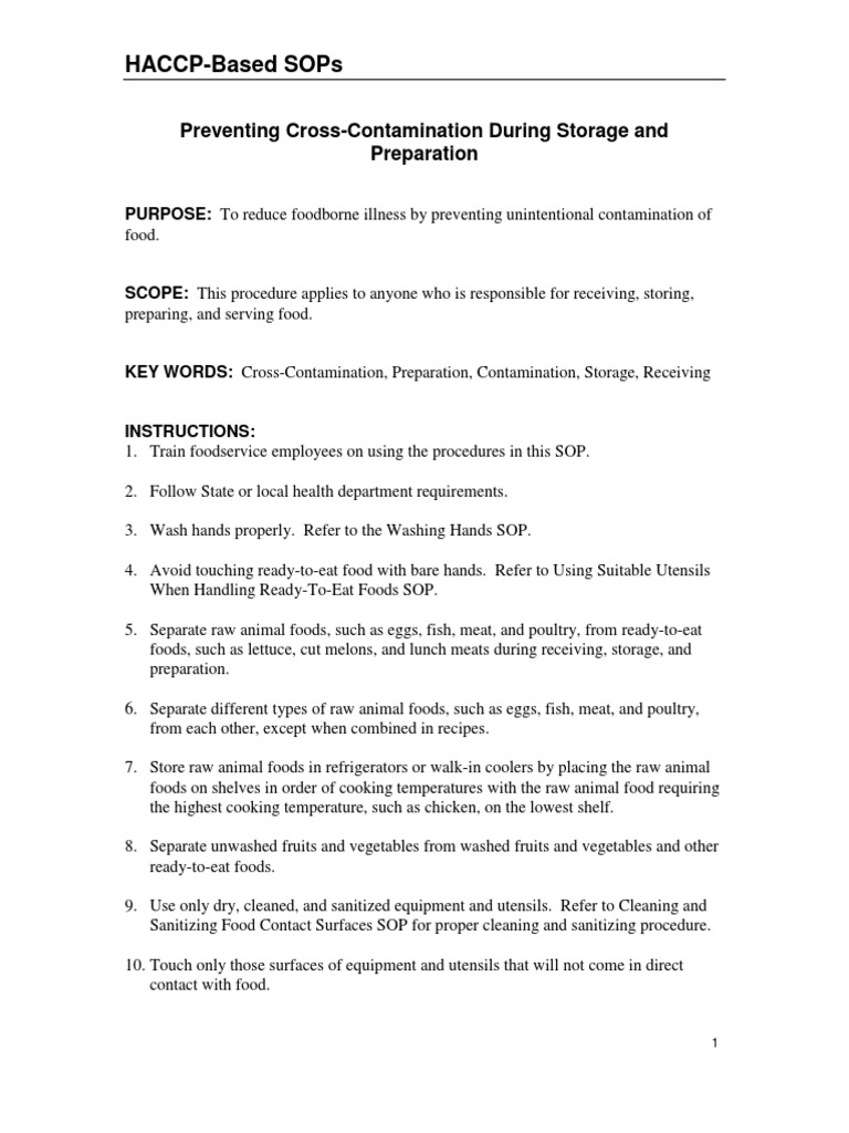 Preventing Cross Contamination During Storage and Prep | PDF ...