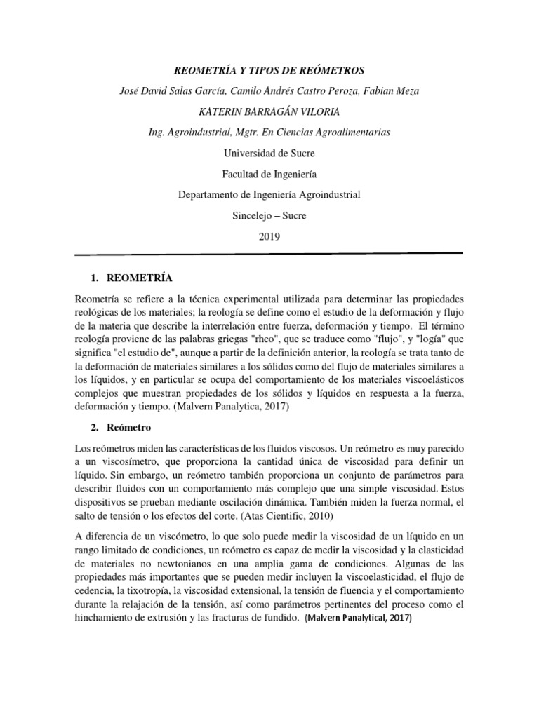 Reometría y Tipos de Reómetros | PDF | Reología | Viscosidad