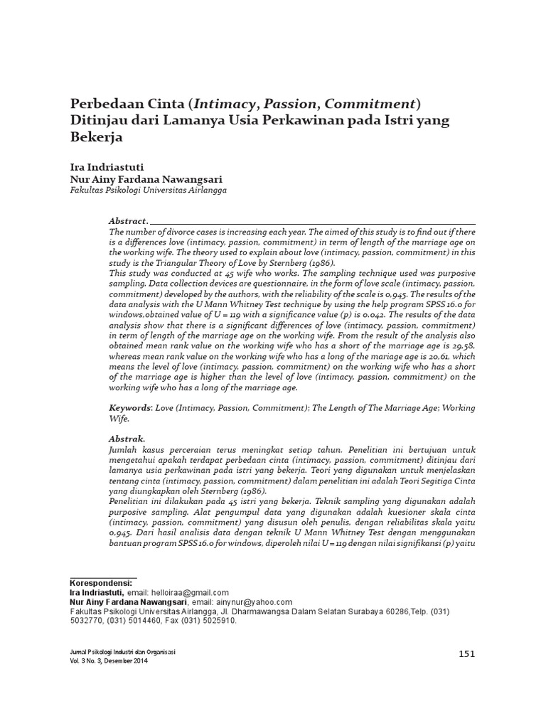 Perbedaan Cinta (Intimacy, Passion, Commitment) Ditinjau Dari Lamanya Usia Perkawinan Pada Istri ...