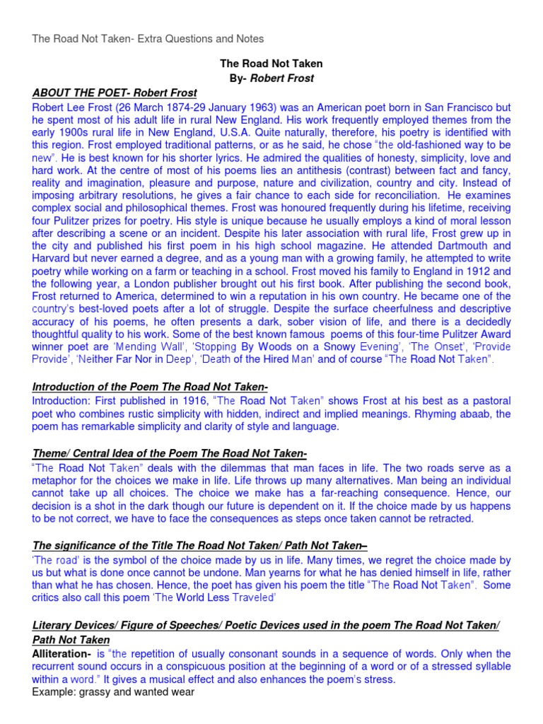The Road Not Taken By-Robert Frost | PDF | Poetry