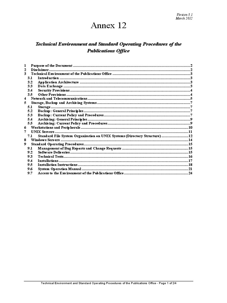 Annex 12: Technical Environment and Standard Operating Procedures of ...