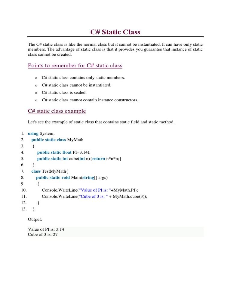 Chapter - 6 (Static Class) | PDF