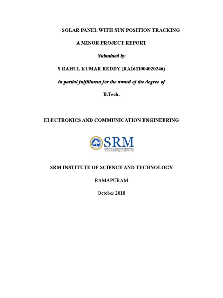 A Minor Project Report: Solar Panel With Sun Position Tracking | PDF ...