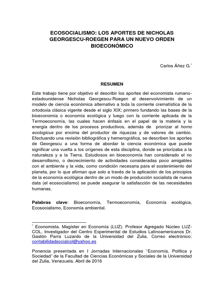 Ecosocialismo Los Aportes de Nicholas Ge PDF | PDF | Entropía | Ejercicio