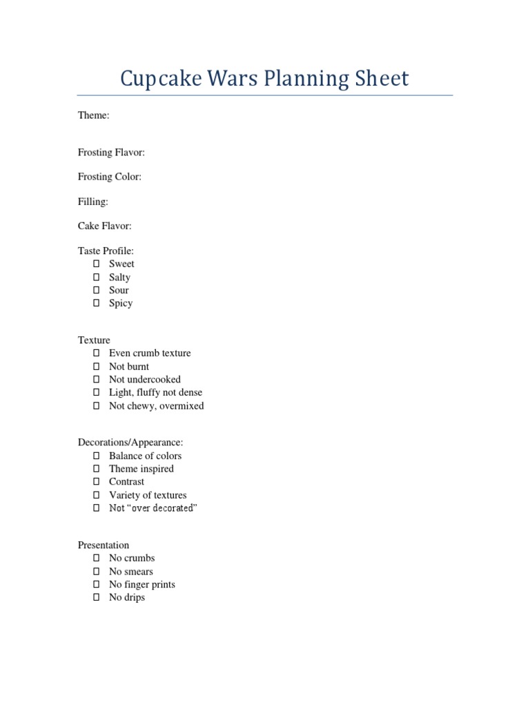 Cupcake Wars Planning Guide | PDF | Taste | Foods