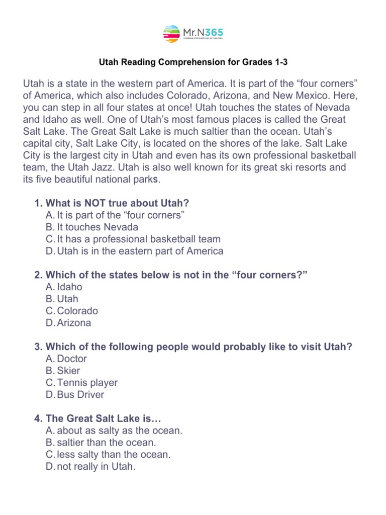 Utah Reading Comprehension For Grades | PDF