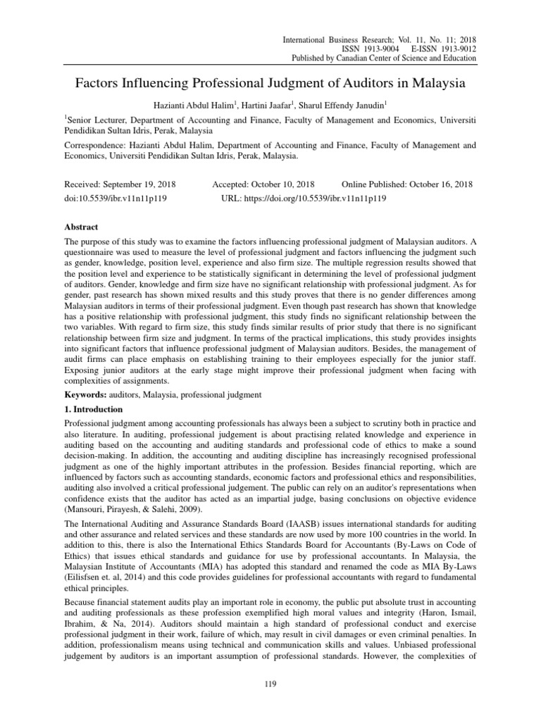 Factors Influencing Professional Judgment of Audit | PDF | Financial ...
