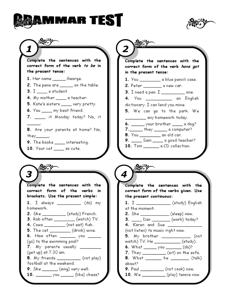 Grammar Test To Be Have Got Present Simple Present - 44786 | PDF ...