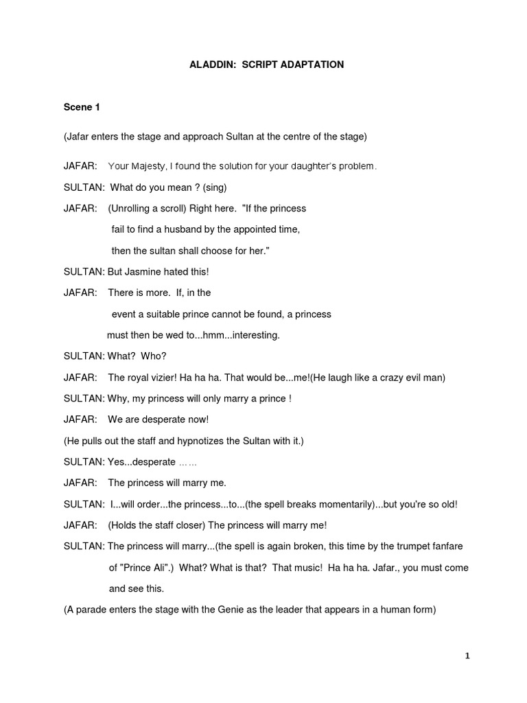 Aladdin (Script For The Full Musical Performance) | PDF | Leisure