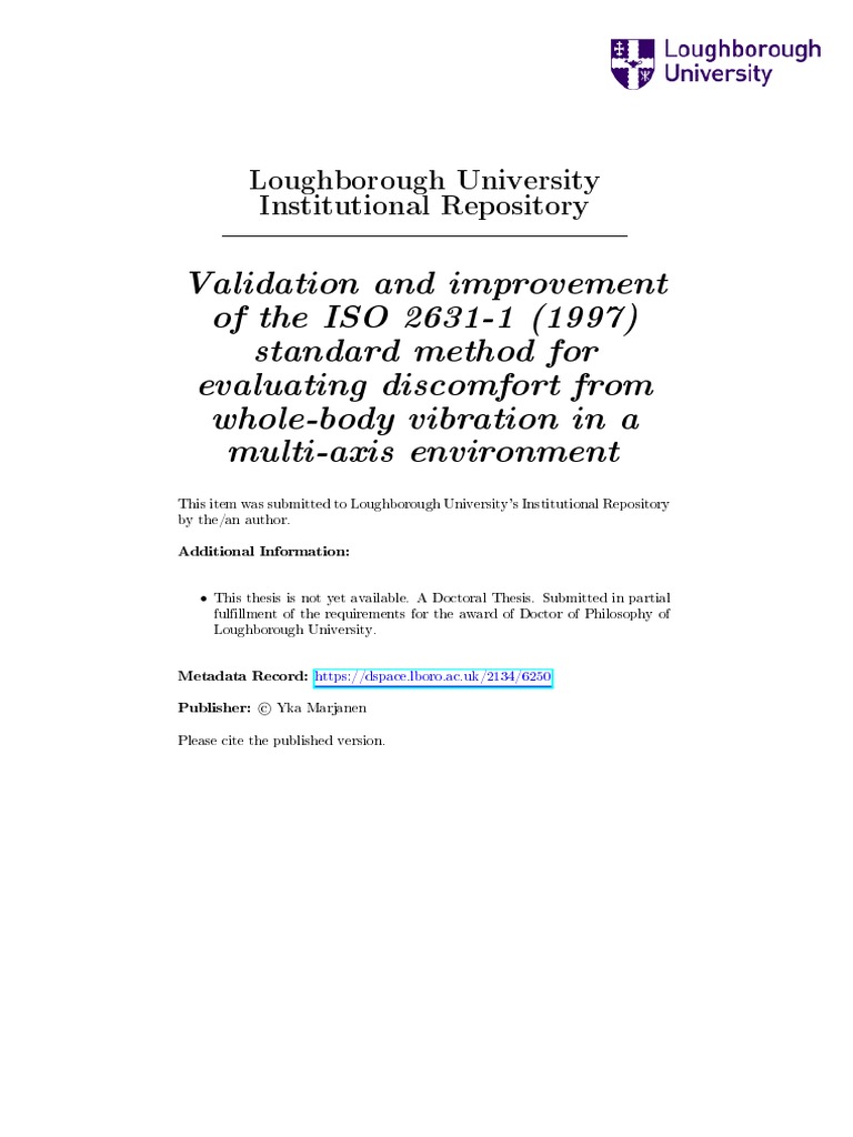 Validation and Improvement of The ISO 2631-1 (1997) Standard Method For ...