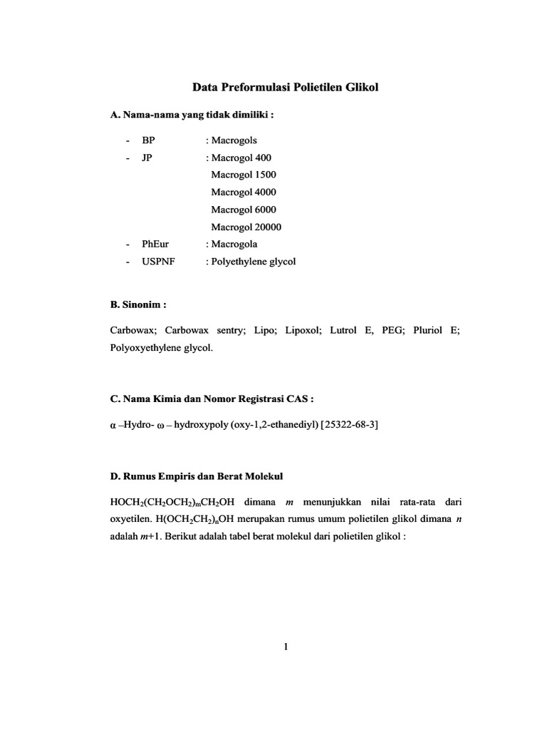 Data Preformulasi Polietilen Glikol | PDF