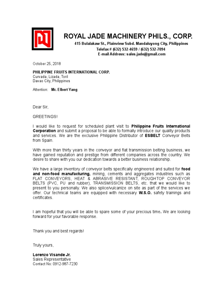 Plant Visit Request Letter | PDF
