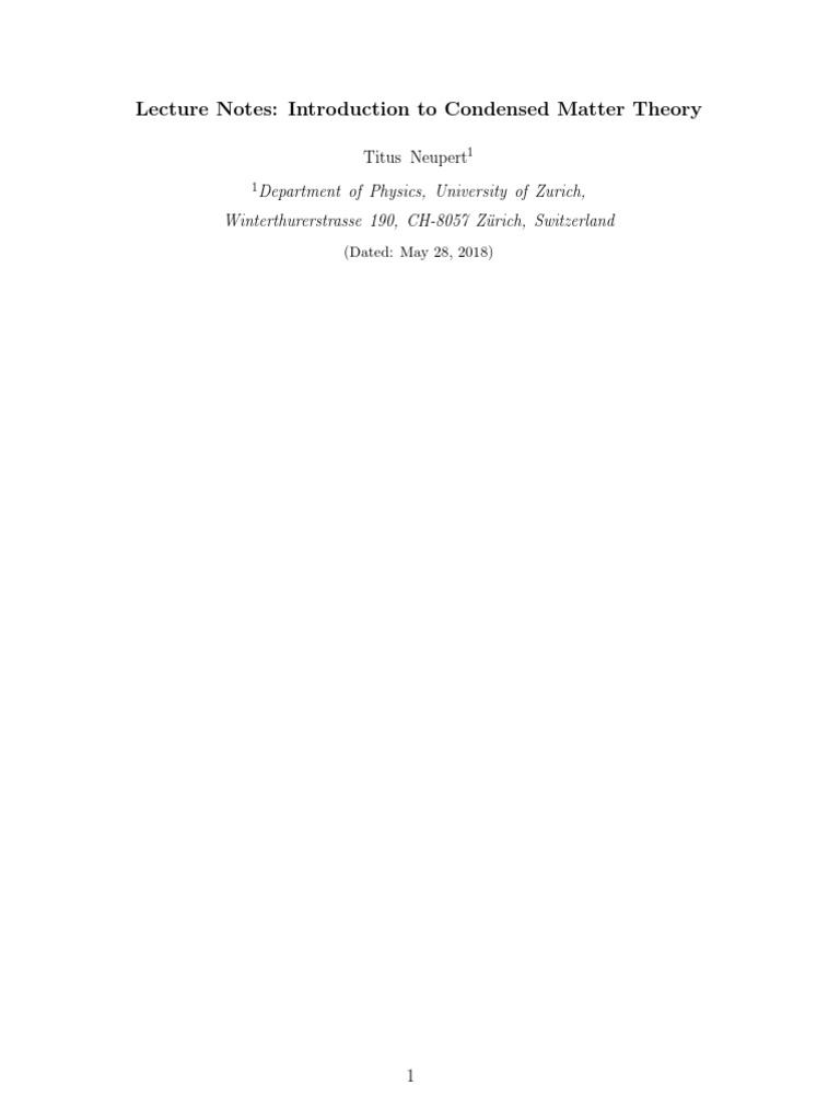Lecture Notes: Introduction To Condensed Matter Theory | PDF | Phase ...