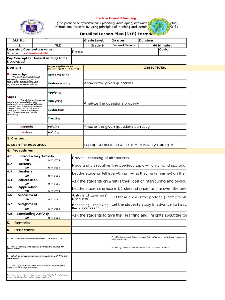 Detailed Lesson Plan (DLP) Format: Learning Competency/ies: Code | PDF ...