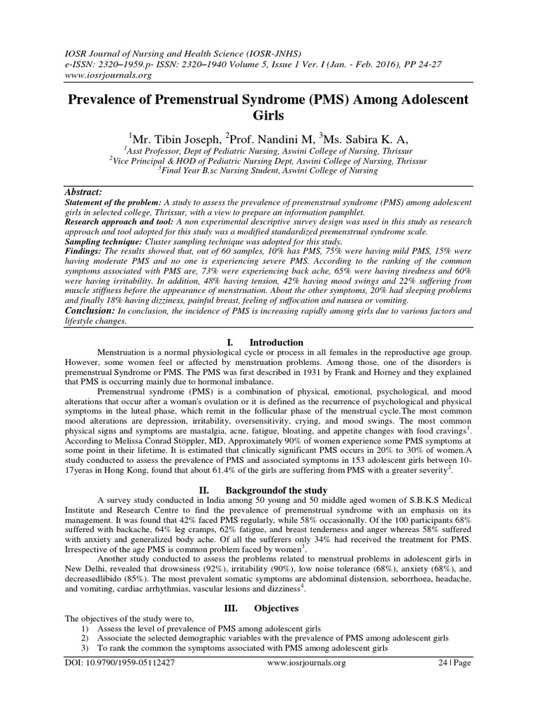 Prevalence of Premenstrual Syndrome (PMS) Among Adolescent Girls | PDF ...