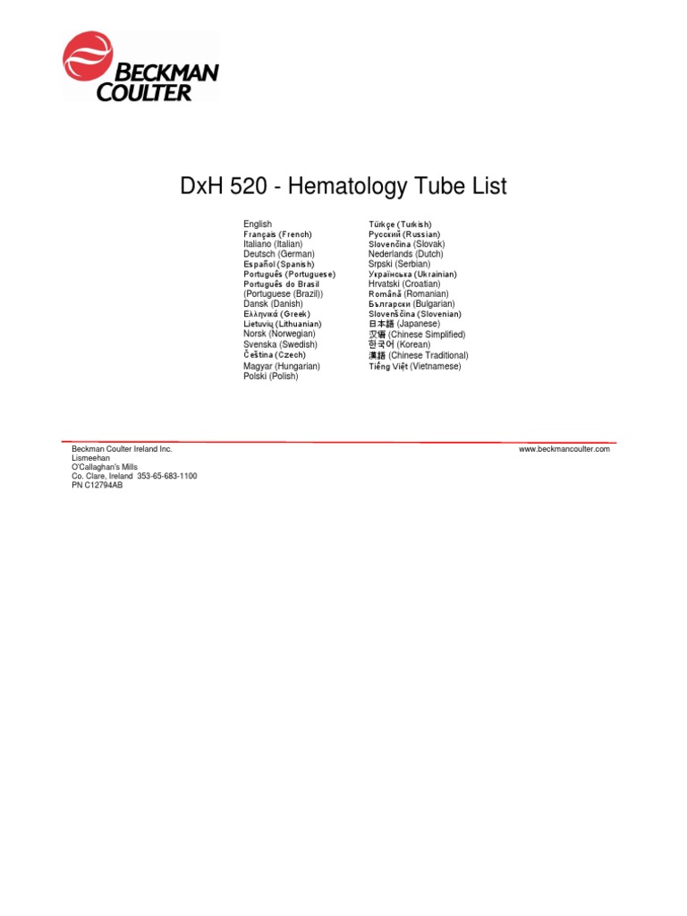 DXH 520 - Hematology Tube List | Download Free PDF | Languages Of ...