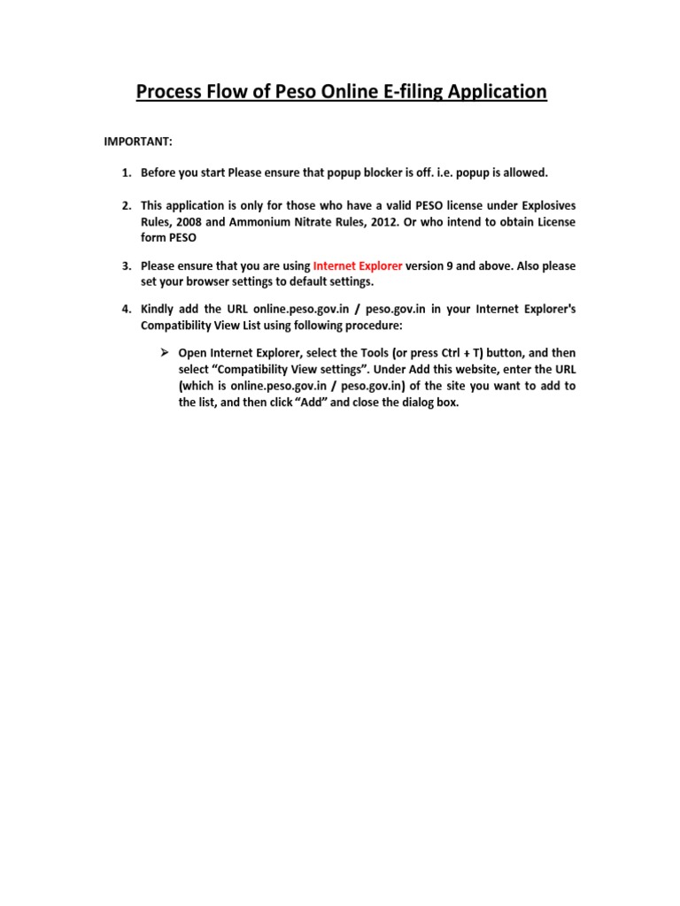 PESO Online E-Filing Application Guide | PDF | License | Internet