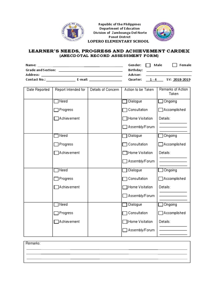 Learner Progress and Achievement Cardex | PDF | Behavior Modification | Learning