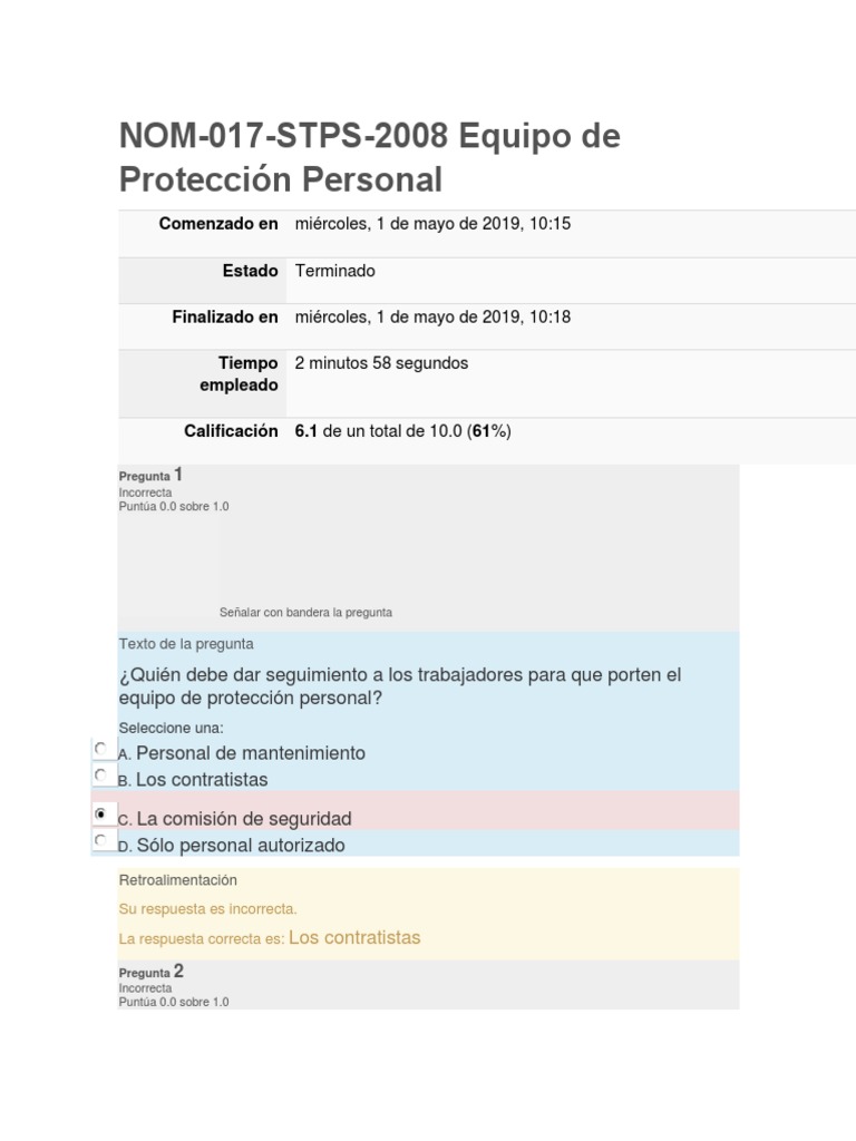 NOM-017-STPS-2008 Equipo de Protección Personal | PDF | Realimentación ...