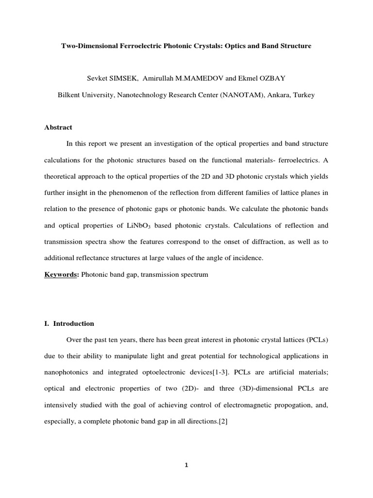 Two-Dimensional Ferroelectric Photonic Crystals: Optics and Band Structure | PDF | Mechanics ...