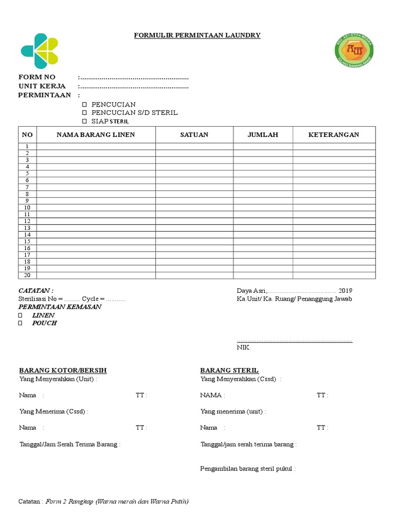Formulir Permintaan Laundry | PDF