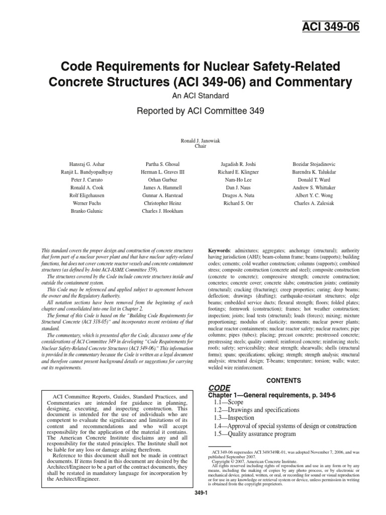 ACI 349 Code Requirements For Nuclear Safety-Related Concrete ...