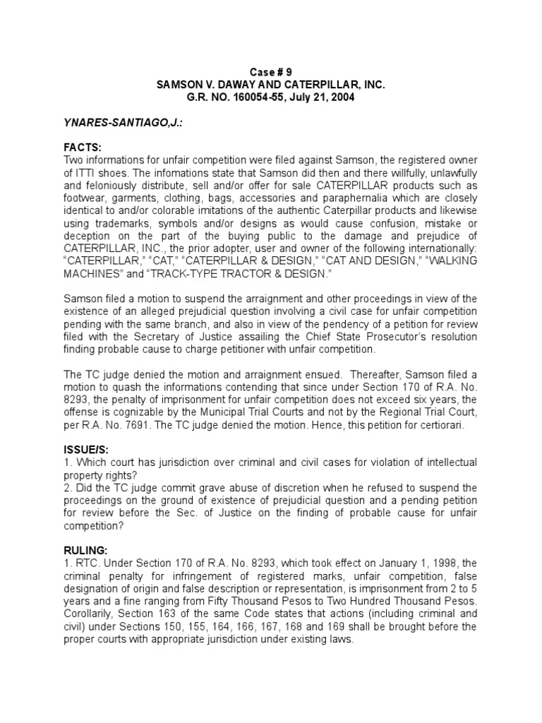 Ynares-Santiago, J.:: Case # 9 Samson V. Daway and Caterpillar, Inc. G ...