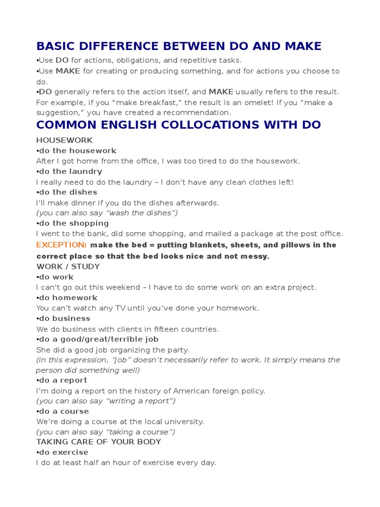 Basic Difference Between Do and Make Actions | PDF