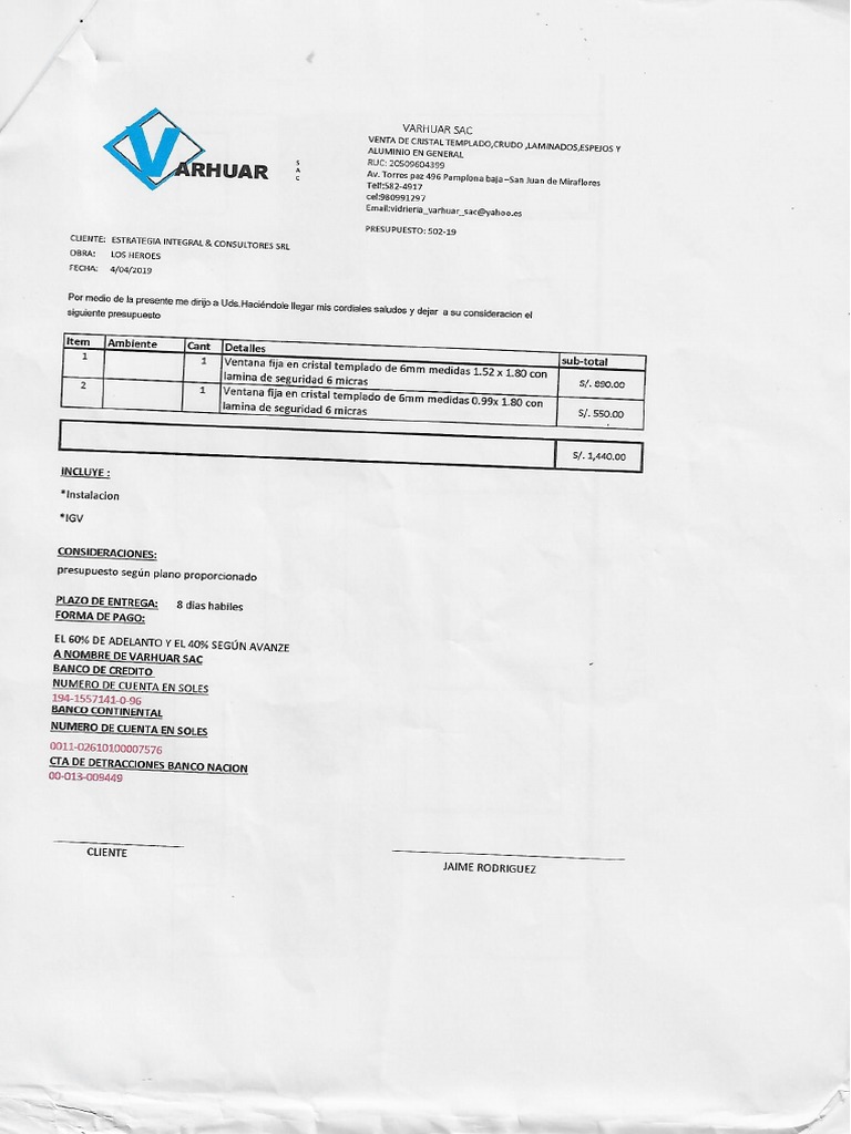 Cotizacion Ventanas | PDF