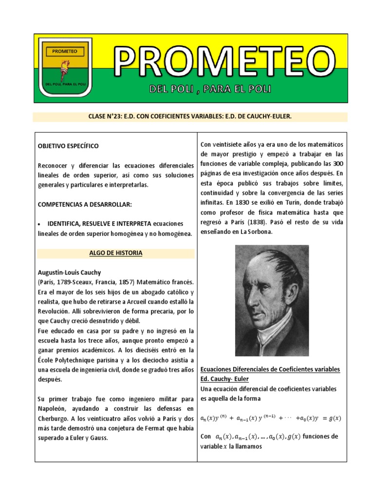 Cauchy Euler Pdf Ecuaciones Diferenciales Ecuaciones