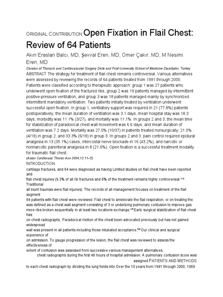 Open Fixation in Flail Chest: Review of 64 Patients: Riginal ...