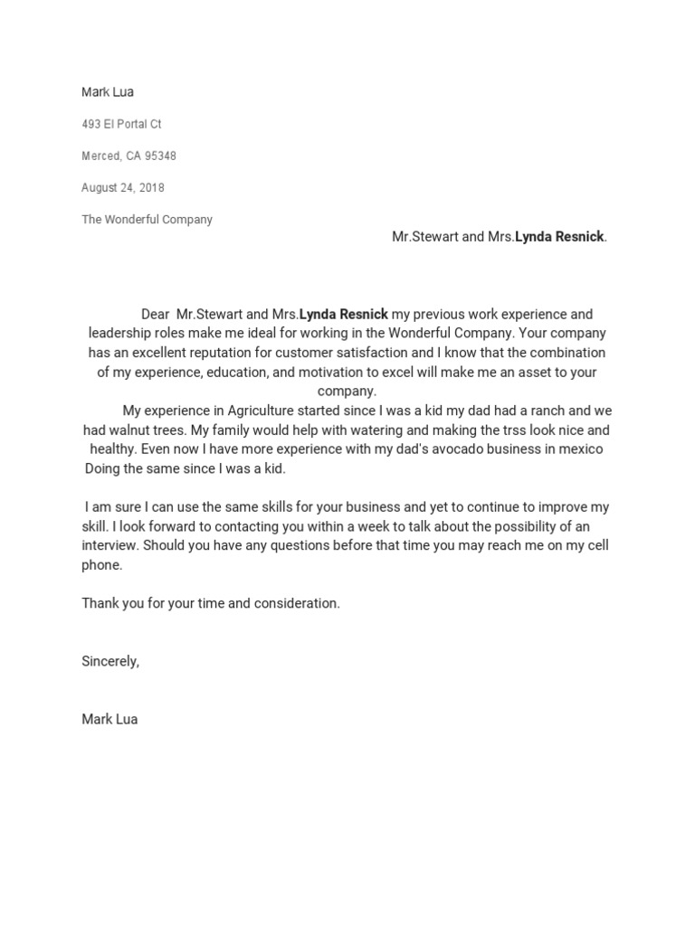 Mark Lua - Resume 2fcover Letter 25 Points Each | PDF | Business