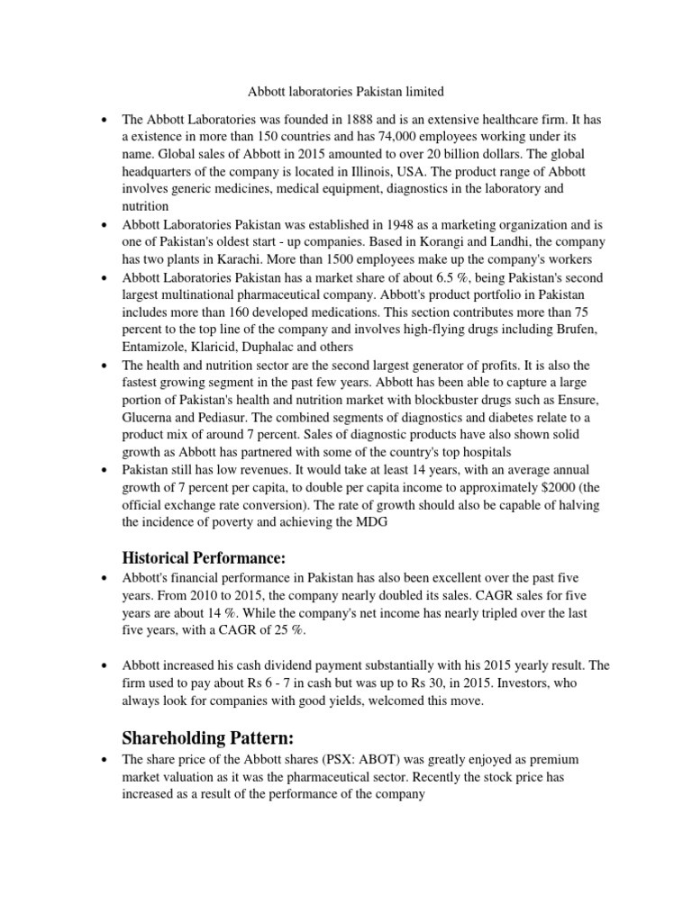Abbott Laboratories Pakistan Limited | PDF | Abbott Laboratories ...