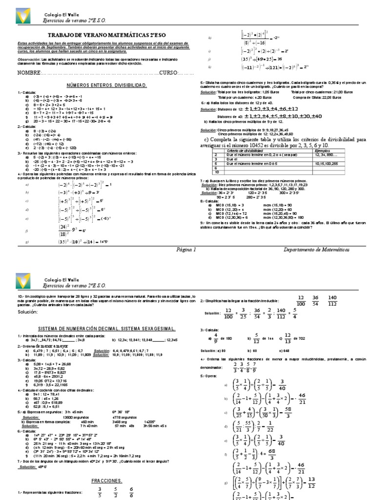 Fichas de Verano Soluciones 2c2baeso | Descargar gratis PDF | Números ...