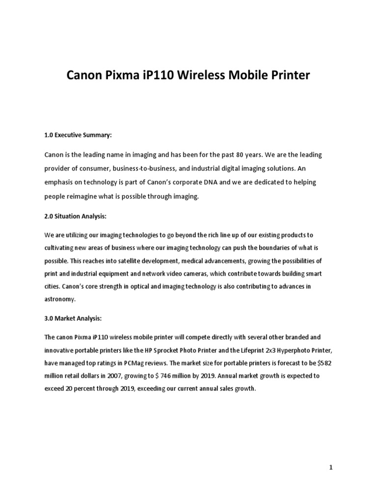 Canon Pixma iP110 Wireless Printer | PDF | Market Segmentation | Marketing