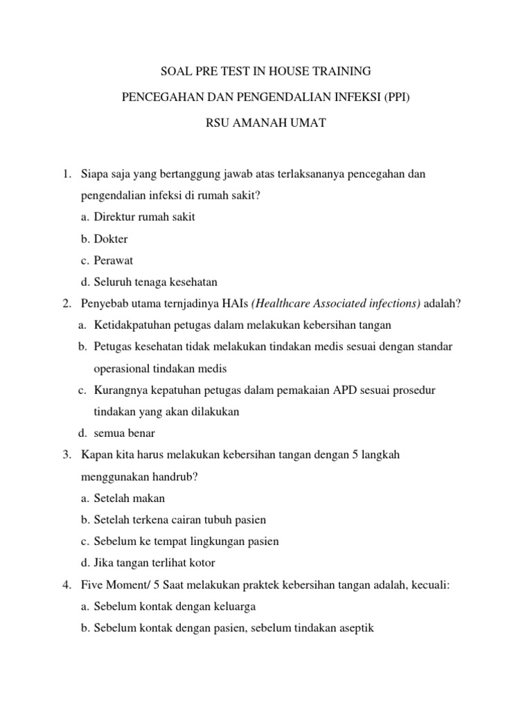 Soal Pre Test in House Training | PDF