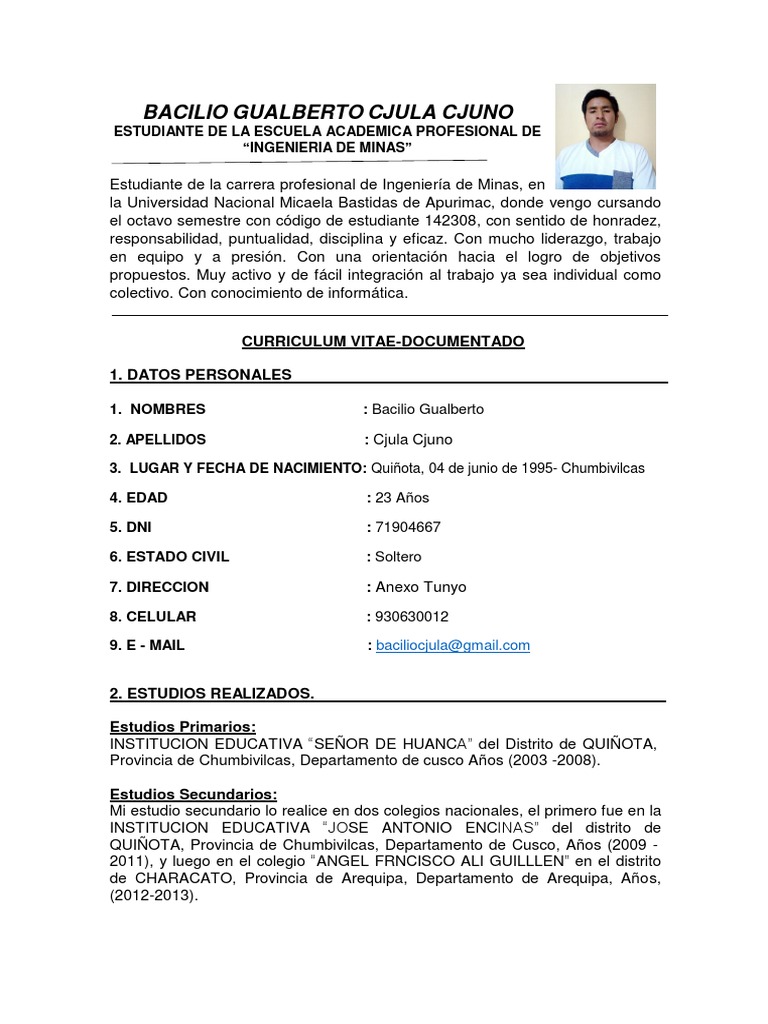 Curriculum Vitae-documentado (Cjula Cjuno Bacilio Gualberto) | Software ...