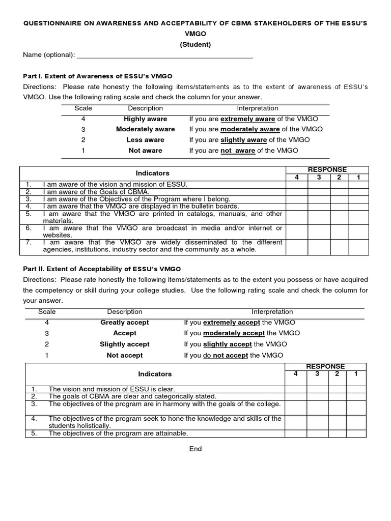 Awareness Questionnaire | PDF | Cognition | Business