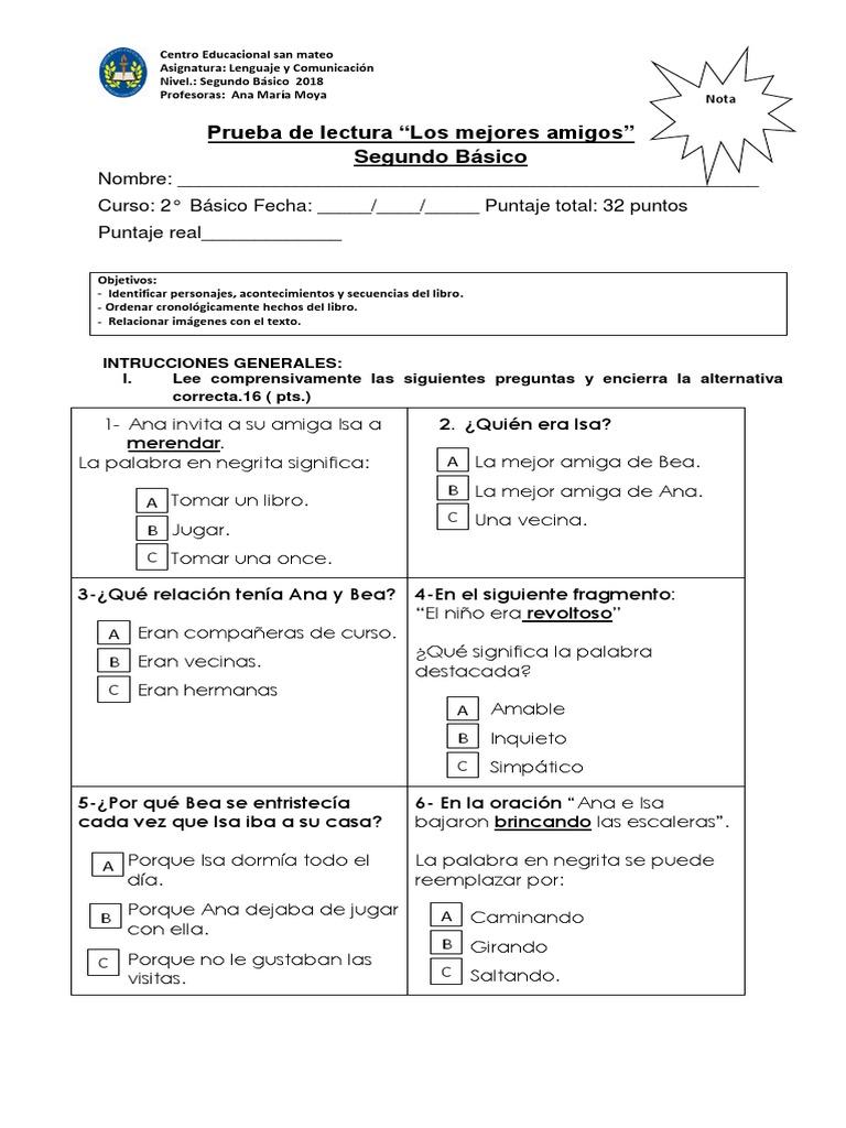 Prueba Los Mejores Amigos Junio 2019 | PDF | Ocio